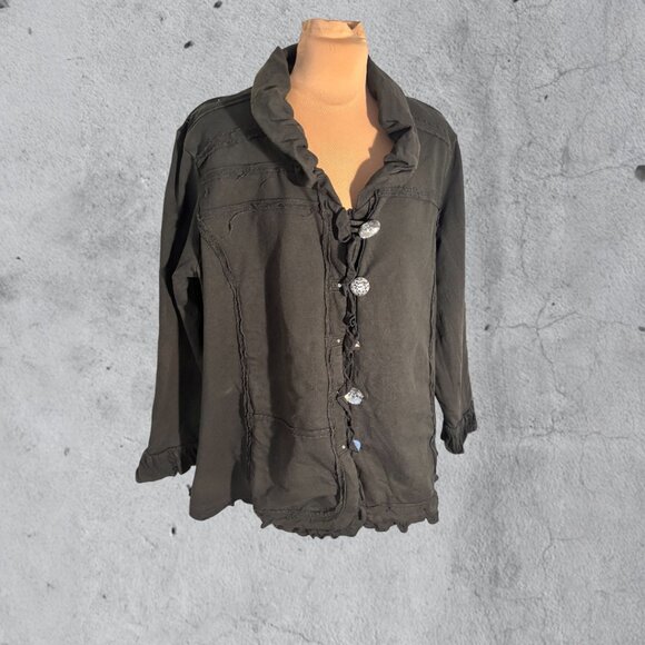 neon buddha | Jackets & Coats | Neon Buddha Dark Olive Boho Knit Jacket ...